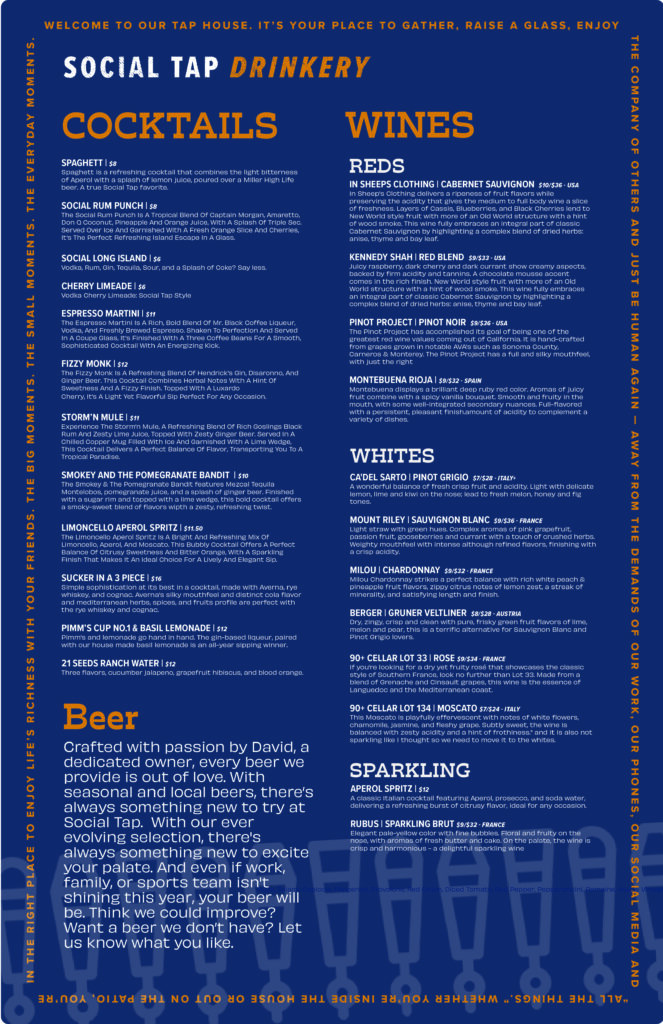 Menu @Greenwich – Social Tap Drinkery