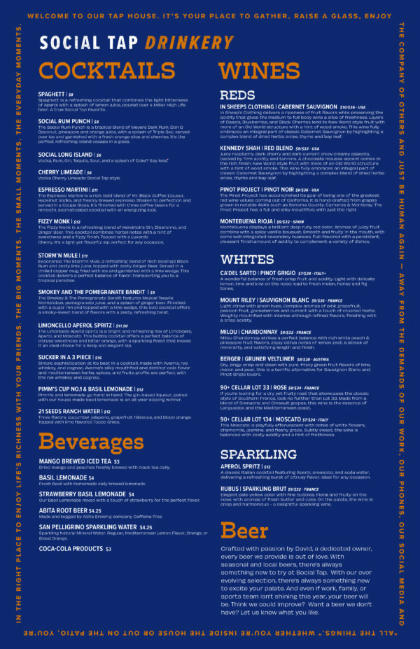 Menu @Andover – Social Tap Drinkery