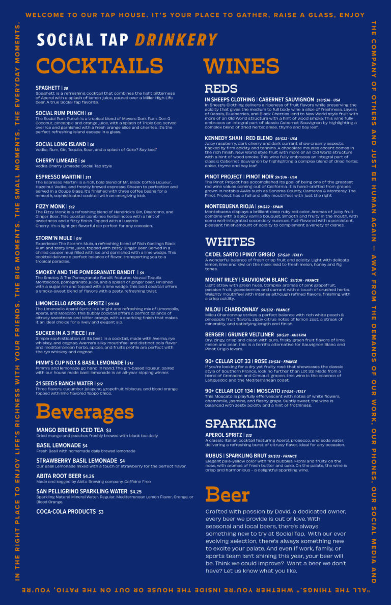 Menu @Andover – Social Tap Drinkery